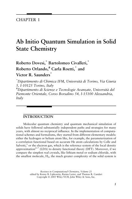 Ab Initio Quantum Simulation in Solid State Chemistry - Materials ...