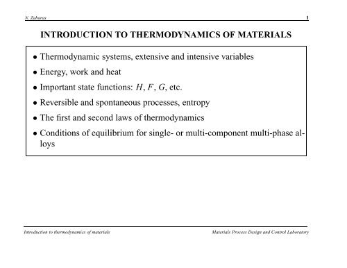 INTRODUCTION TO THERMODYNAMICS OF MATERIALS ...
