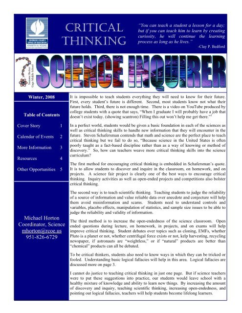CRITICAL THINKING - scienceinquirer - Wikispaces