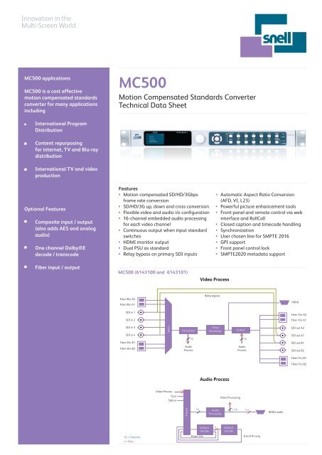Data sheet for MC500 motion compensated frame rate ... - Snell