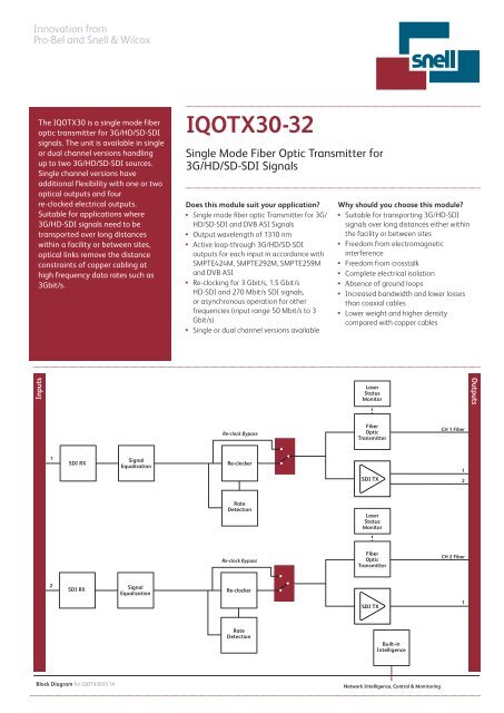 Single Mode Fiber Optic Transmitter for 3G - Snell