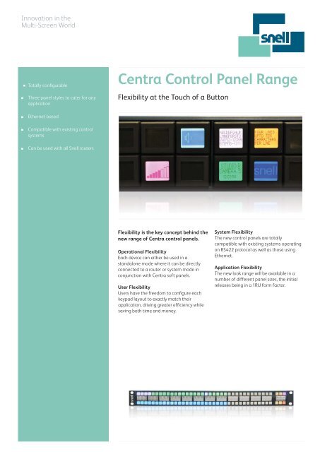 Centra Control Panel Range - Snell