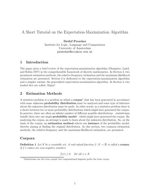 A Short Tutorial On The Expectation Maximization Algorithm Snlp De