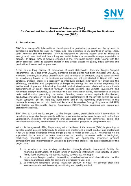 Terms of Reference [ToR] for Consultant to conduct market ... - SNV