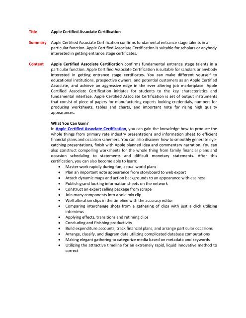 Apple Certified Associate Certification