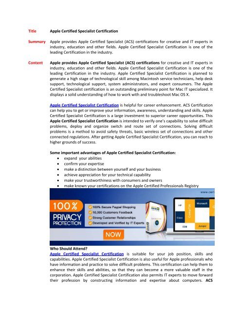 Apple Certified Specialist Certification