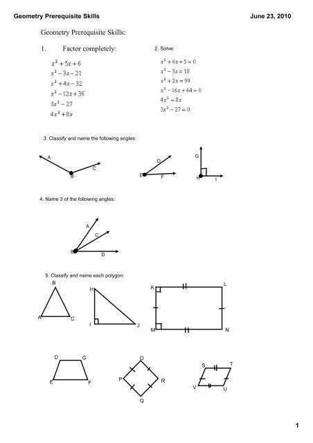 Geometry Prerequisite Skills
