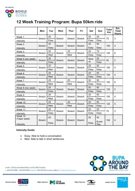 12 Week Training Program: Bupa 50km ride - Bicycle Network Victoria