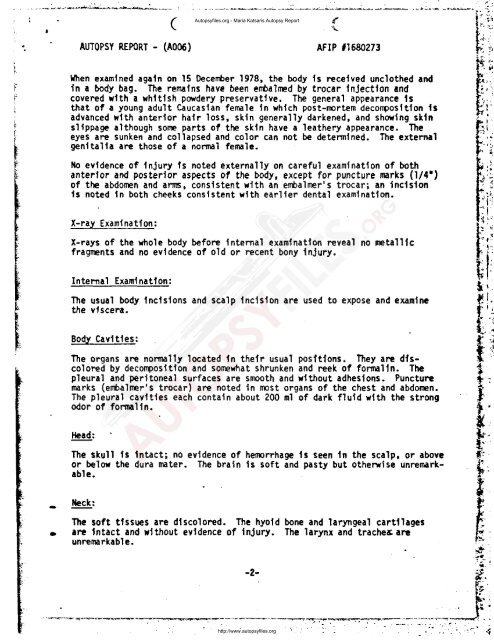 Autopsyfiles.org: Jonestown Autopsies: Maria Katsaris Autopsy Report