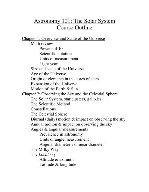 The Solar System Course Outline - UMass Astronomy - Department ...