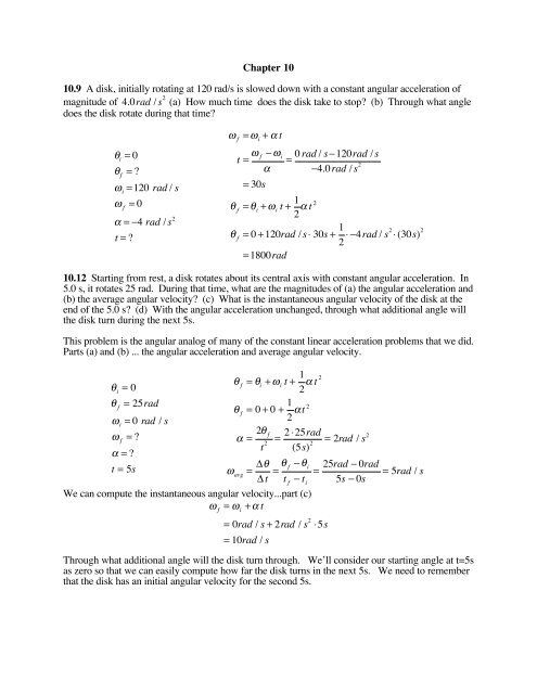 Chapter 10 10.9 A disk, initially rotating at 120 rad/s is slowed down ...