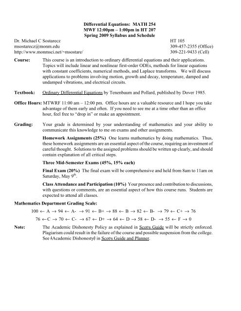 Syllabus Math 254 Spring 2009 Syllabus Math 254 Spring 2009