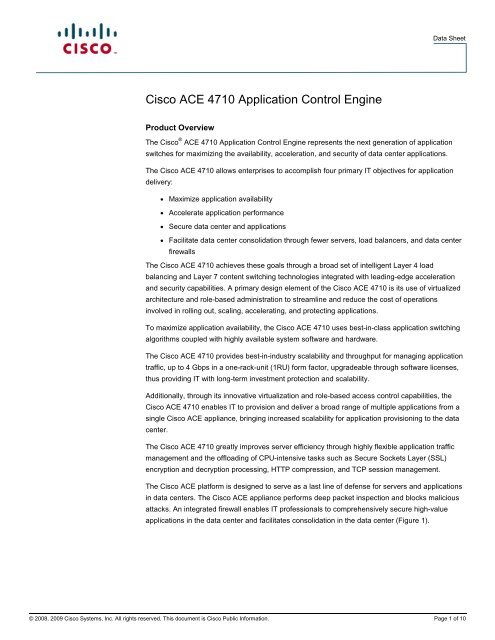 Cisco ACE 4710 Application Control Engine - Ingram Micro
