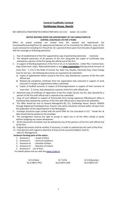 Central Coalfields Limited Darbhanga House, Ranchi - CCL