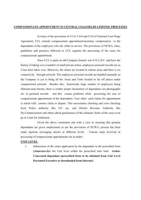 COMPASSIONATE APPOINTMENT IN CENTRAL ... - CCL