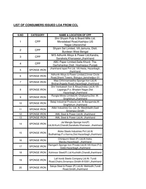 List of CONSUMERS issued LOA from CCL