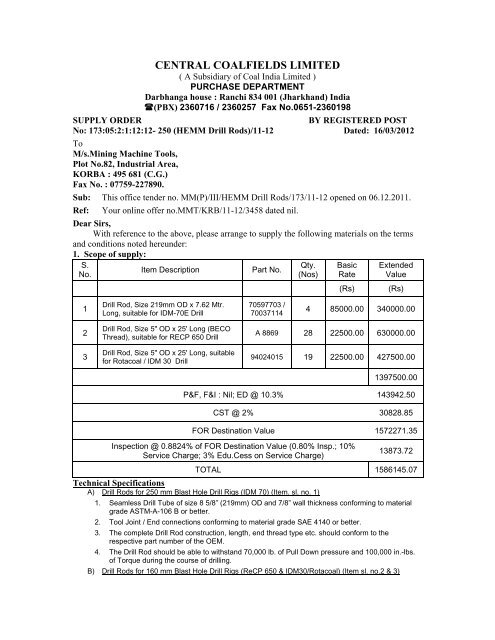 CENTRAL COALFIELDS LIMITED - CCL