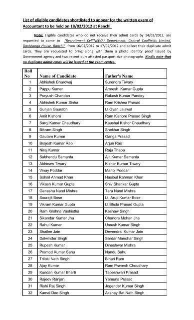 List of eligible candidates shortlisted to appear for the written ... - CCL