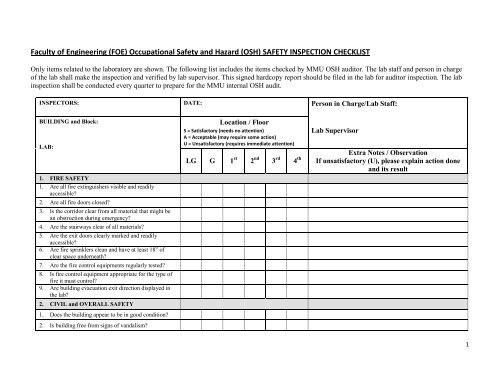FOE-OSH Audit Report Form - Faculty of Engineering
