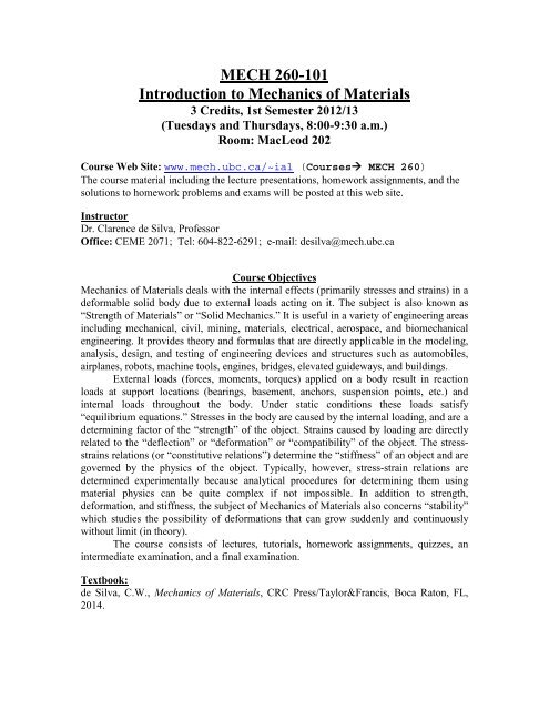 MECH 260-outline.pdf - UBC Mechanical Engineering