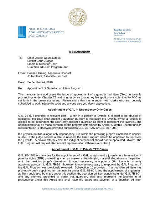 Appointment of Guardian ad Litem Program