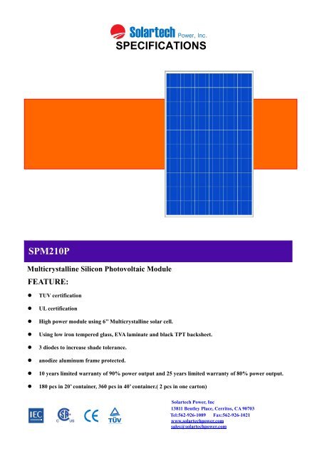 SPECIFICATIONS - the Solar Panel Store