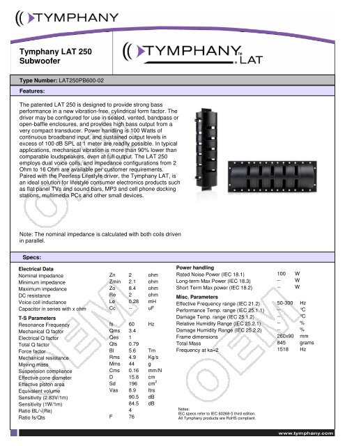 Tymphany LAT 250 Subwoofer - Parts Express
