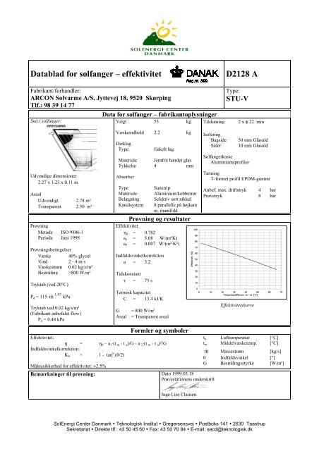 Datablad for solfanger â effektivitet D2128 A