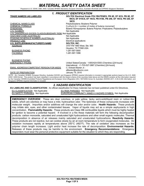 MATERIAL SAFETY DATA SHEET - Soltex