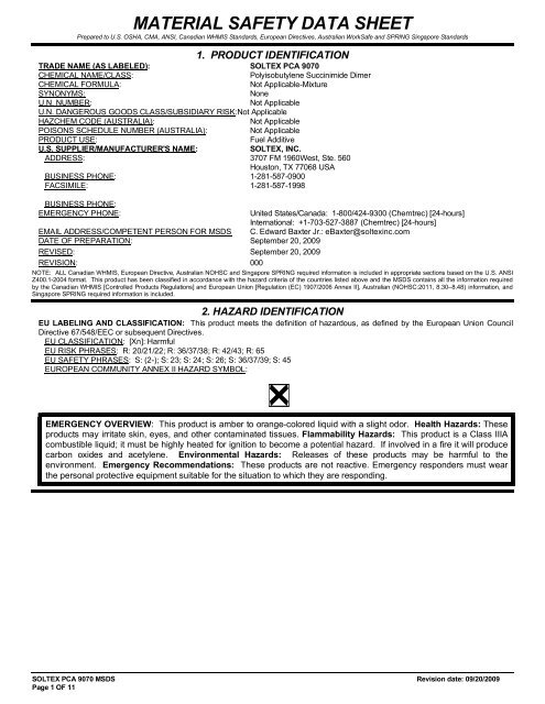 MATERIAL SAFETY DATA SHEET - Soltex
