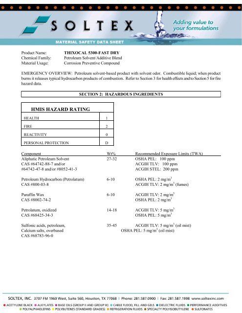 HMIS HAZARD RATING - Soltex