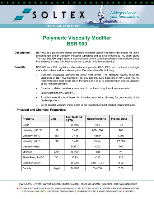 Polymeric Viscosity Modifier BSR 900 - Soltex