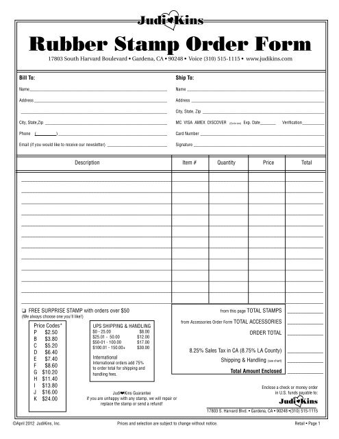 Rubber Stamp Order Form - JudiKins.com