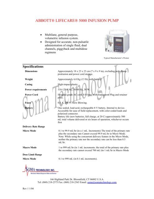 Lifecare 5000 Infusion Pump - Soma Technology, Inc.