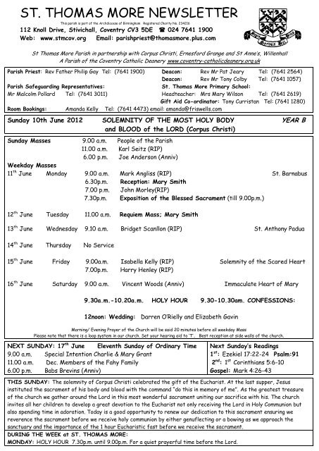 ST. THOMAS MORE NEWSLETTER - Coventry Catholic Deanery