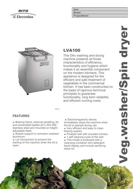 lva100 vegetable washer - UMG | Electrolux