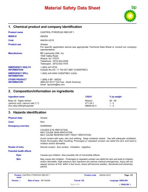 Pyroplex Red EP 1 MSDS - Categories On Parent Petroleum