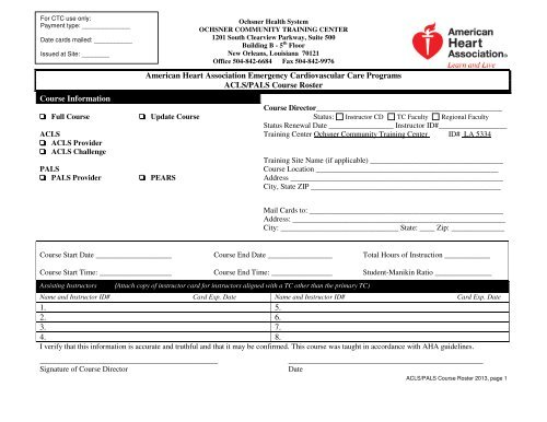 ACLS PALS Roster 2013 - Ochsner.org