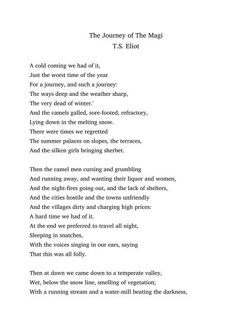 The Journey of The Magi T.S. Eliot - Sonic.net