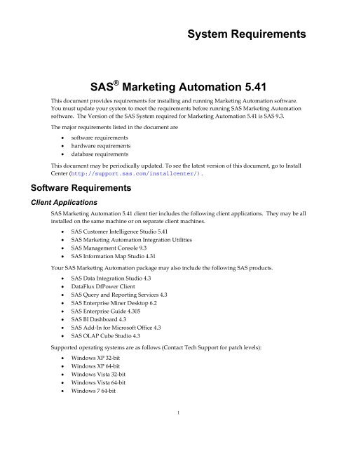System Requirements--SAS® Marketing Automation 5.41