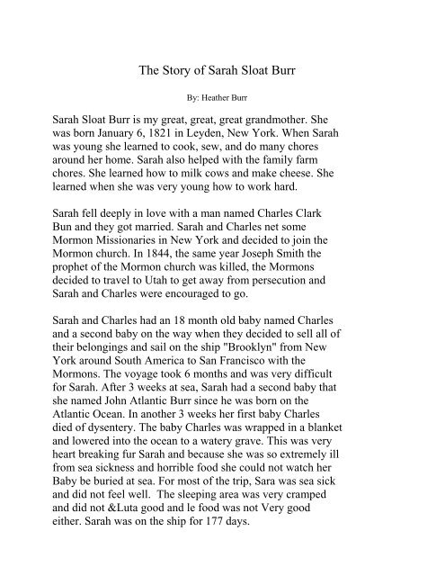 The Story of Sarah Sloat Burr