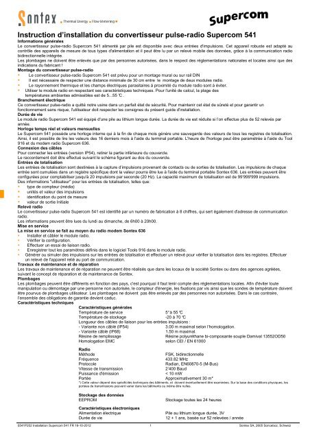 Manuel d'utilisation Supercom 541 - Sontex SA