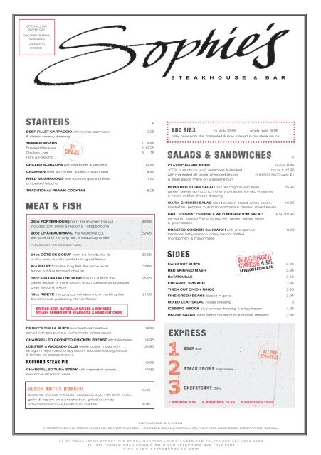 Menu - Sophie's Steakhouse and bar