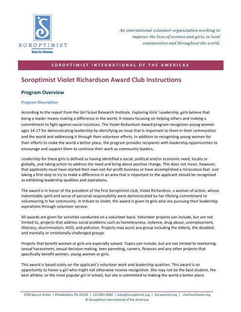 Soroptimist Violet Richardson Award Club Instructions