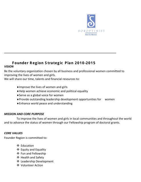 Founder Region Strategic Plan 2010-2015 - Soroptimist