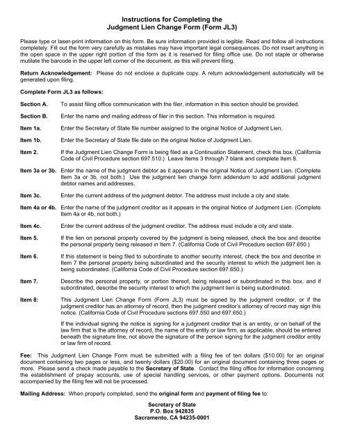 JL FILING INSTRUCTIONS - California Secretary of State