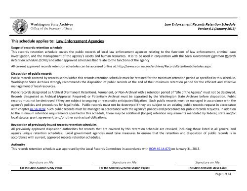 Law Enforcement Records Retention Schedule - Washington ...