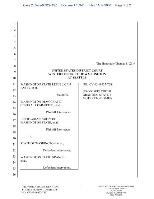 Proposed Order Granting Motion to Dismiss - Washington Secretary ...