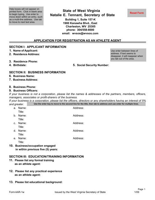 Application for Athlete Agent Registration - Secretary of State - State ...