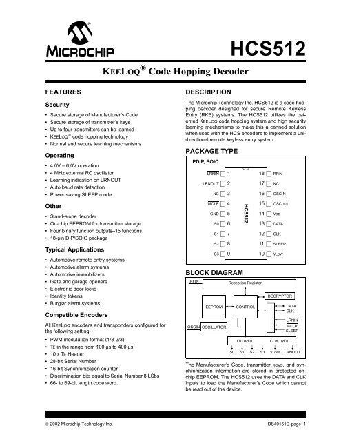 Hcs512 Keeloq Code Hopping Decoder Microchip